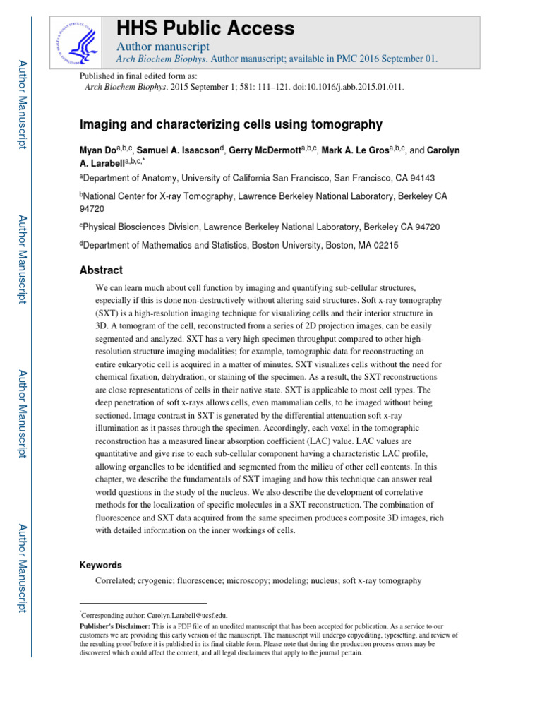 Imaging and Characterizing Cells Using Tomography | PDF | Microscopy | Fluorescence Microscope