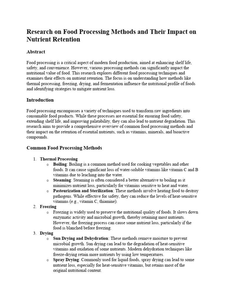 Food Processing and Nutrient Retention | PDF | Food Processing | Foods