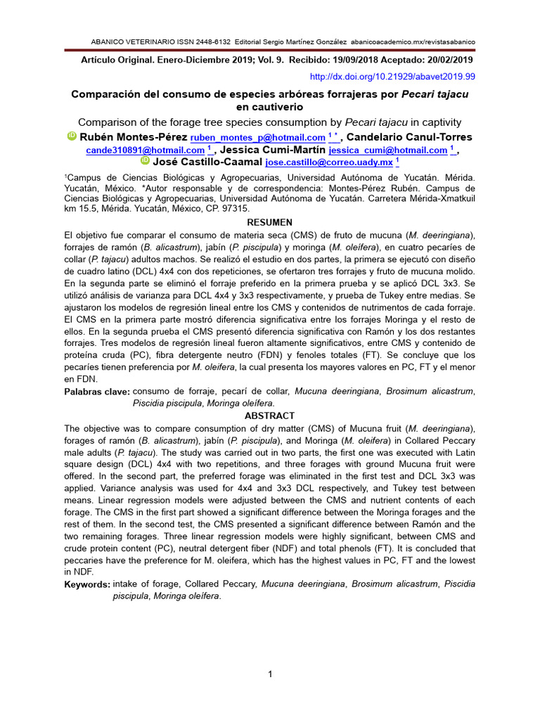 Rubén Montez Peréz, Año 2019 - Comparación Del Consumo de Especies ...