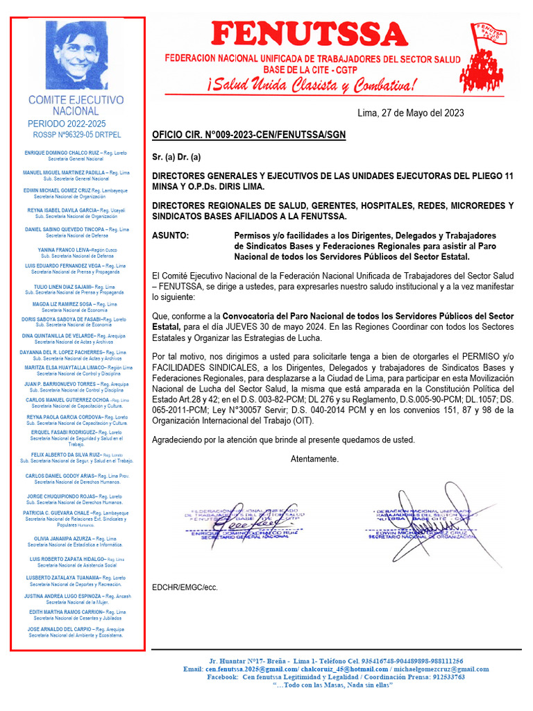 OFICIO CIRCULAR 009 - 2024 PARO ESTATAL - 30 Mayo 2024 | PDF | Gobierno ...