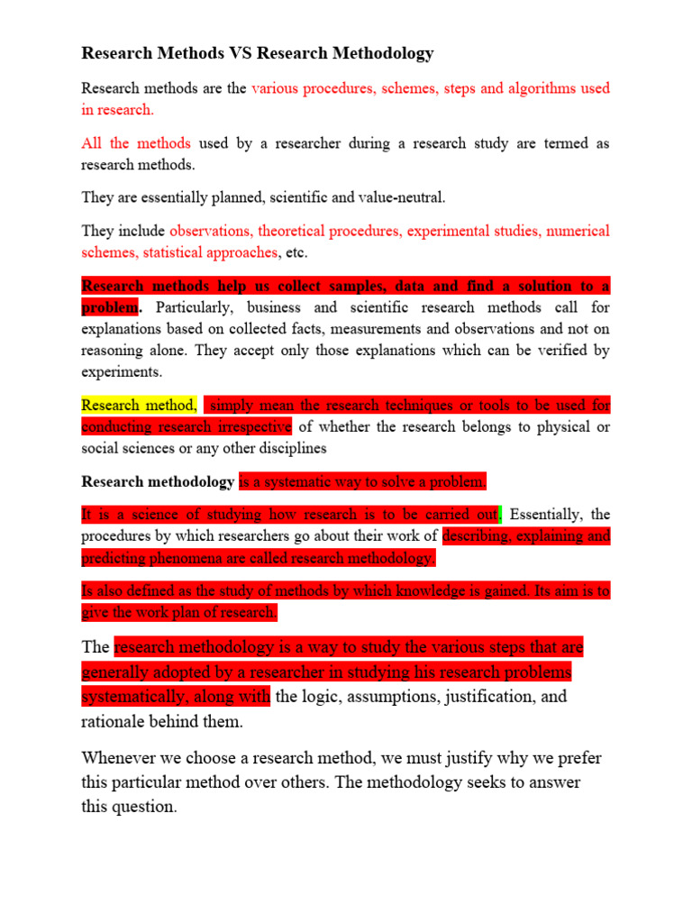 6 B Research Methods VS Research Methodology | PDF | Methodology ...