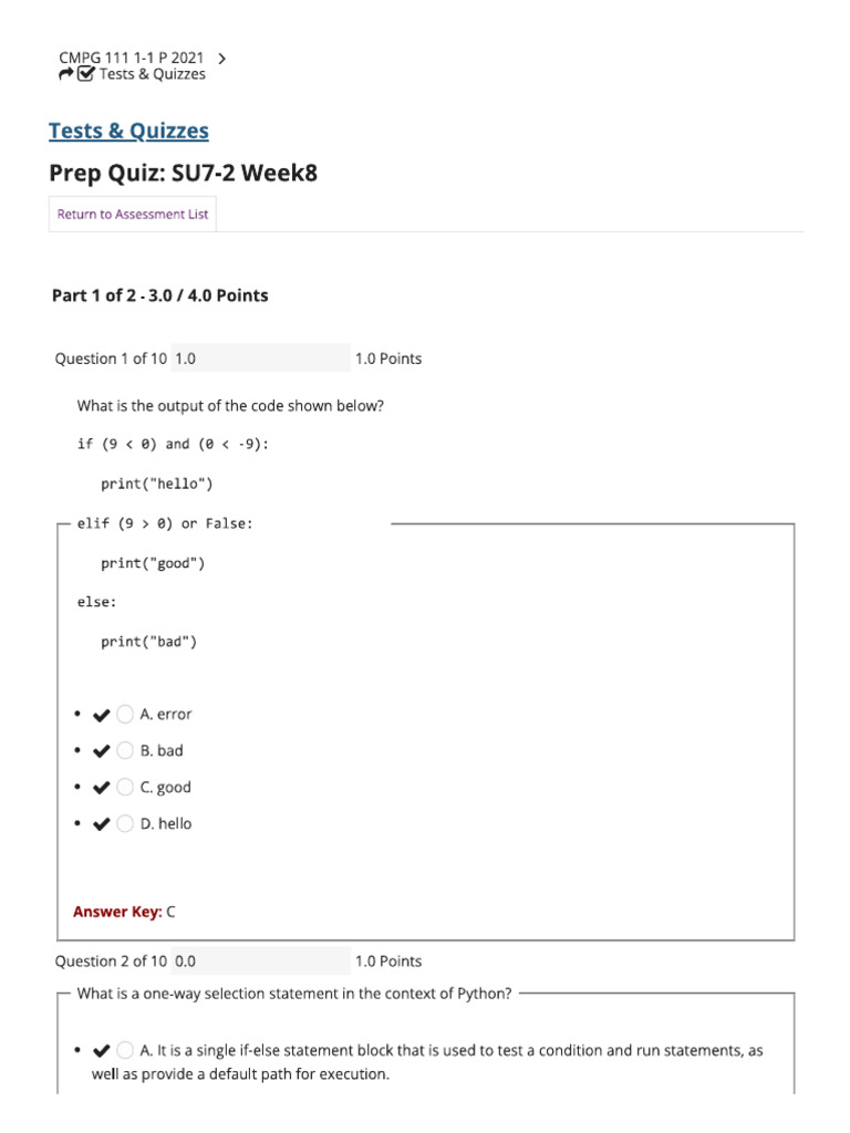 2021 Prep Quiz Week 8 - SU7-2 + Memo | PDF