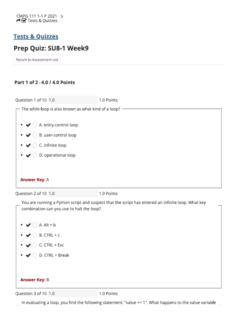 2021 Prep Quiz Week 9 - SU8-1 + Memo | PDF