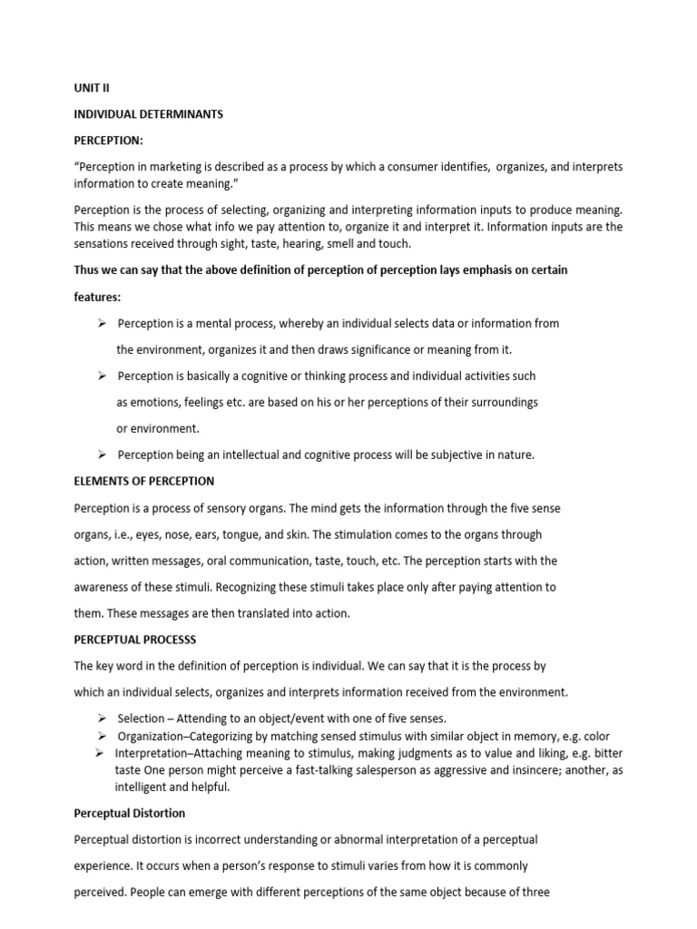 Consumer Behavior Unit 2 | PDF | Id | Perception