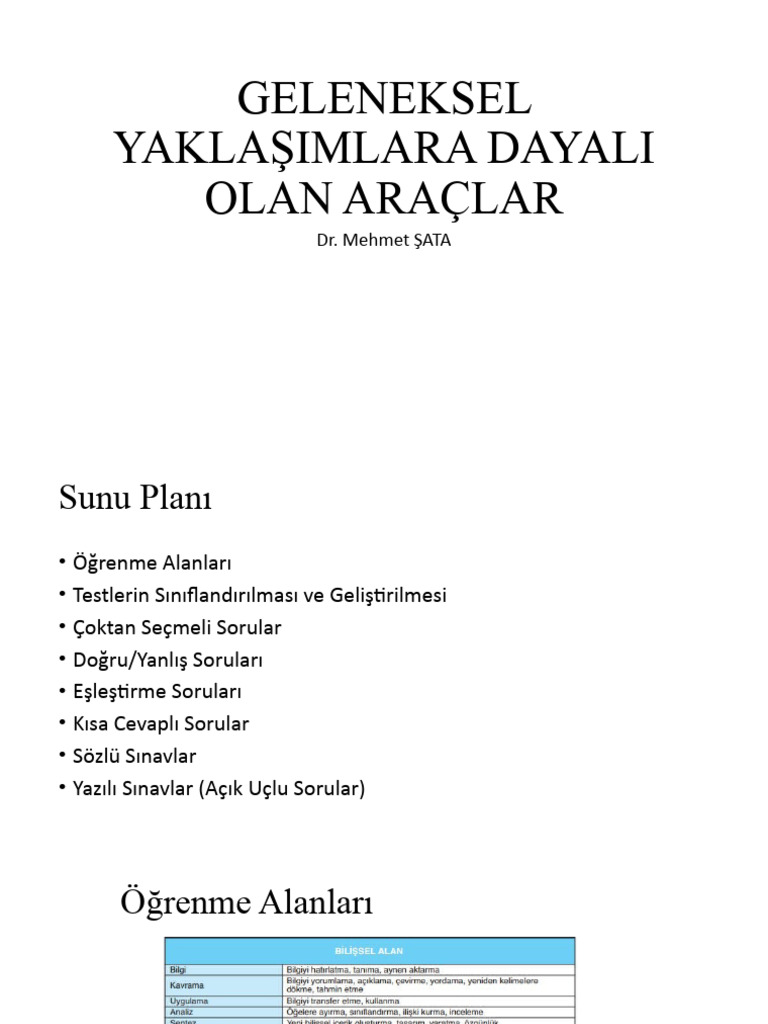 Geleneksel Yaklaşimlara Dayali Olan Araçlar: Dr. Mehmet ŞATA | PDF