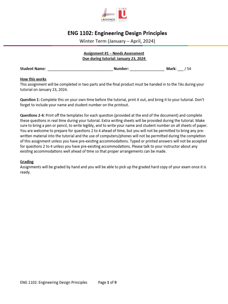 2024W - ENG1102 - A1 - Needs Assessment - FINAL | PDF | Trade Off