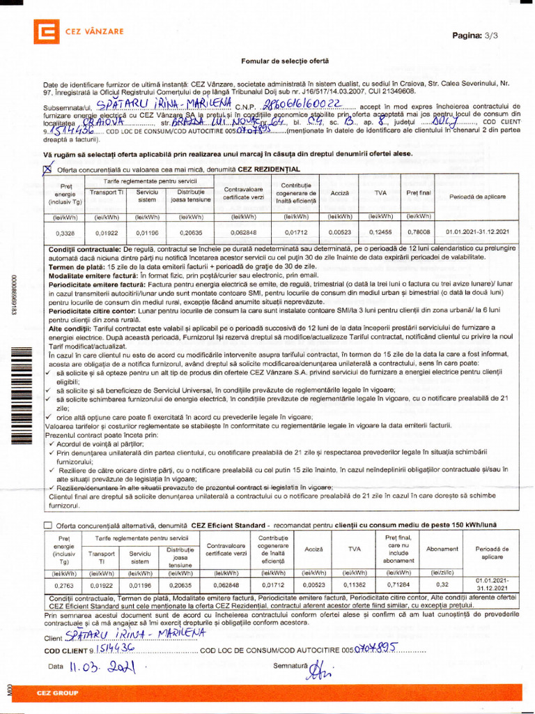 Formular de Selectie Oferta | PDF