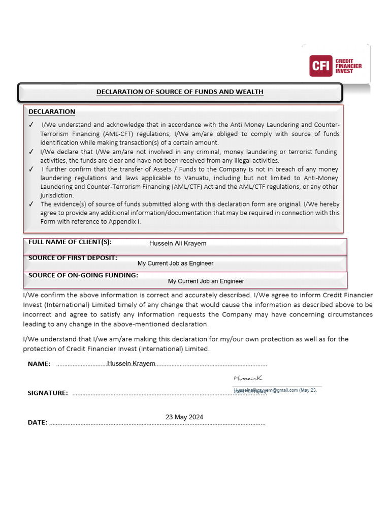 Declaration of Source of Funds 26 Wealth Form Vanuatu 28129 (1) | PDF ...