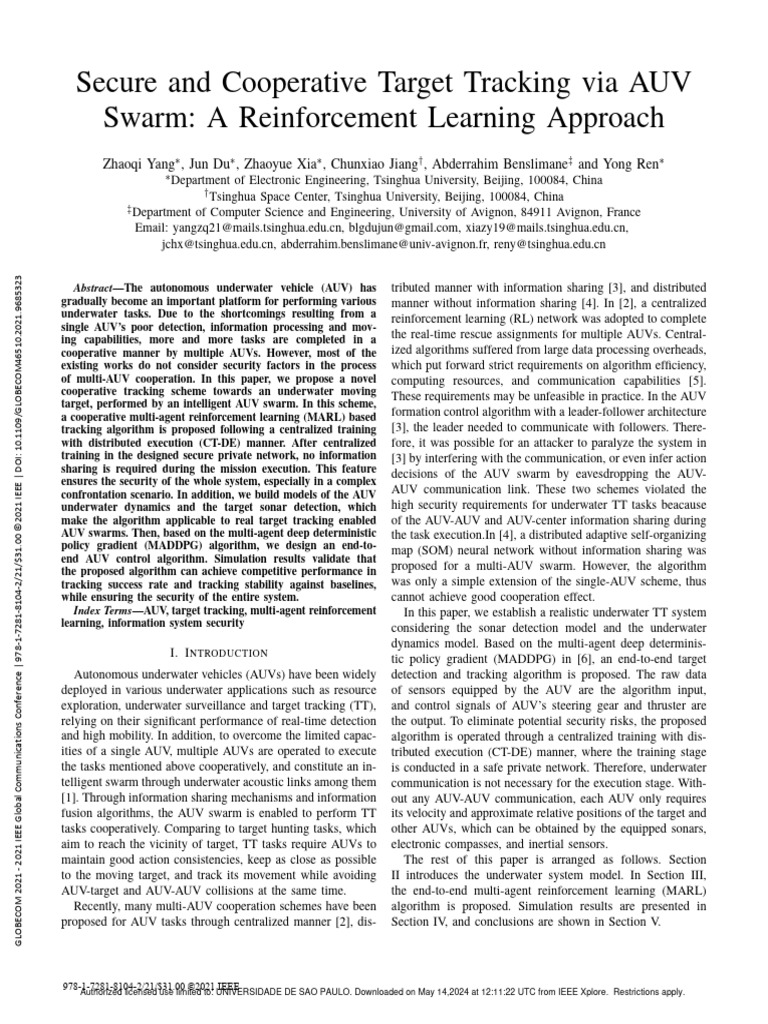 Secure And Cooperative Target Tracking Via Auv Swarm A Reinforcement Learning Approach Pdf