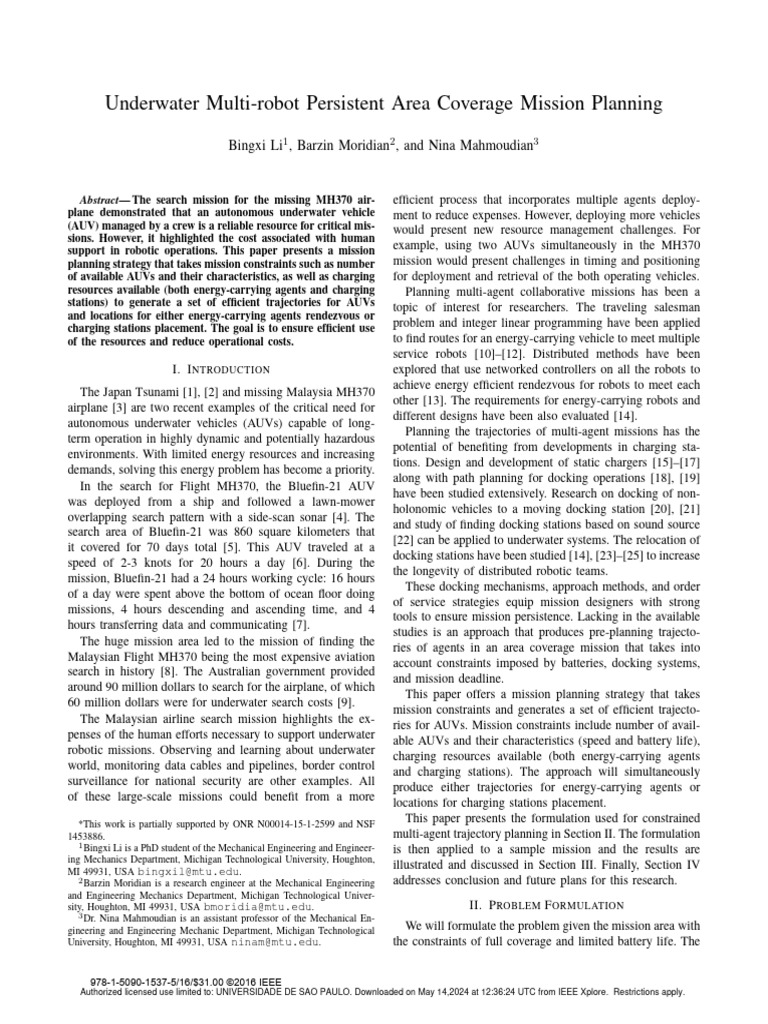 Underwater Multi-Robot Persistent Area Coverage Mission Planning | PDF | Mathematical ...