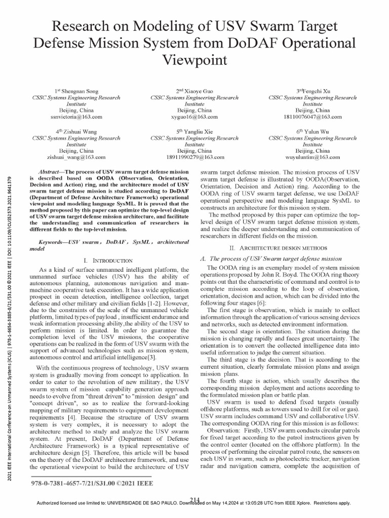 Research On Modeling of USV Swarm Target Defense Mission System From ...