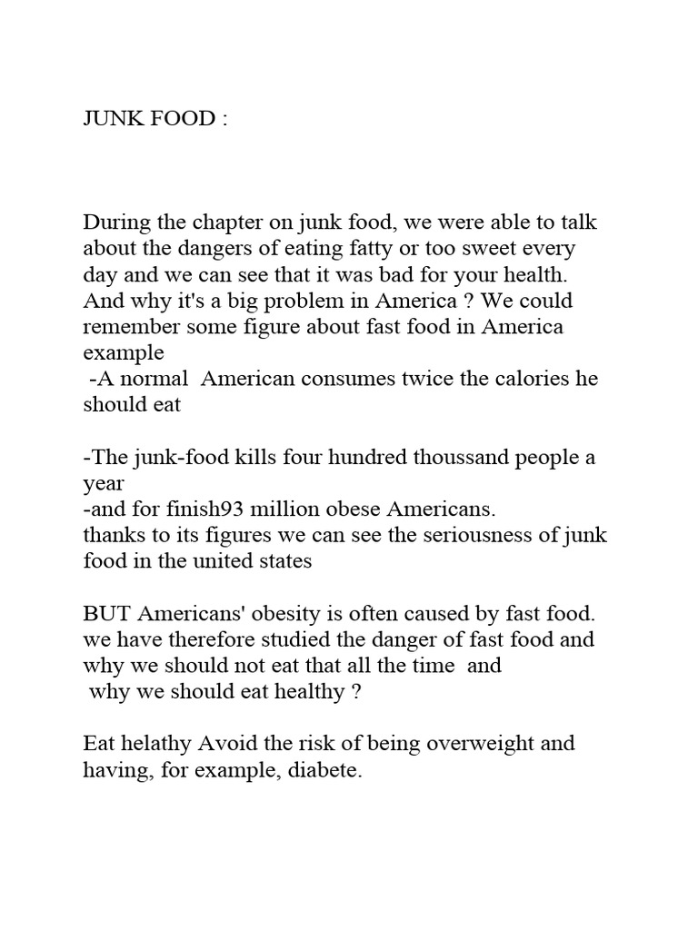 During The Chapter On Junk Food | PDF | Junk Food