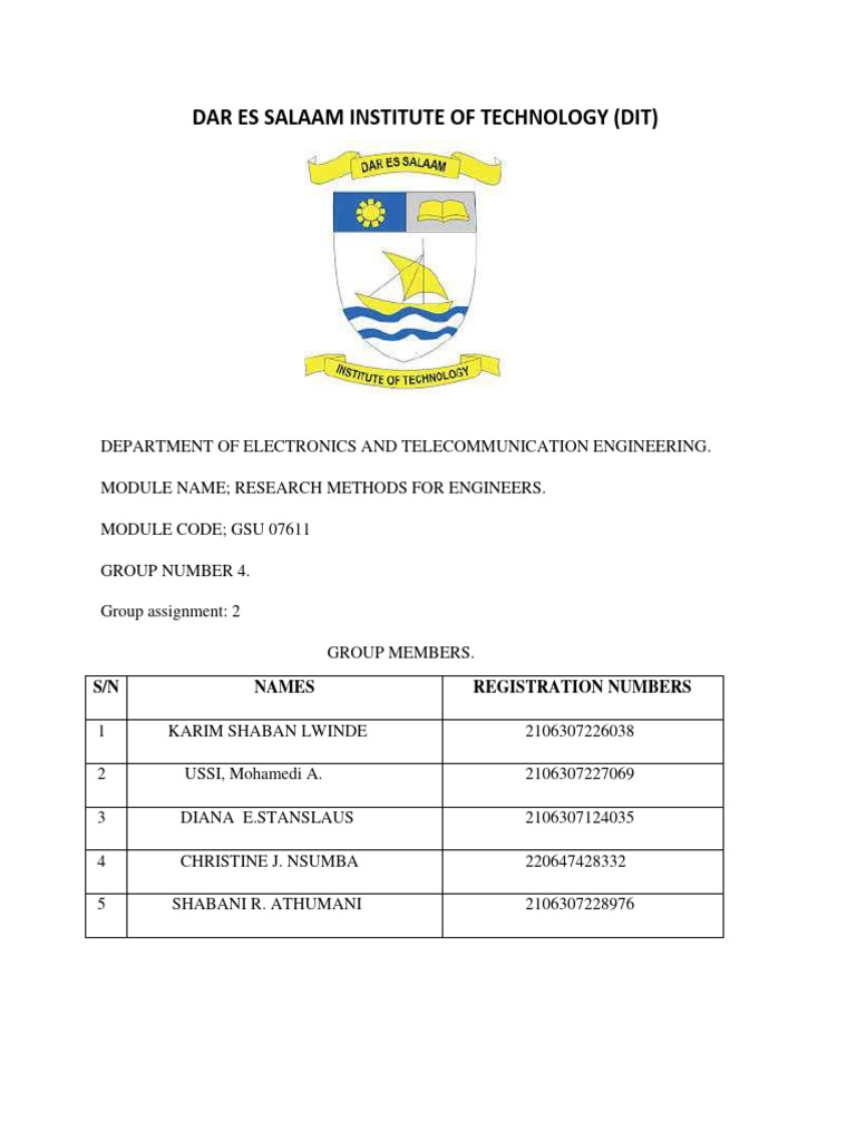 Dar Es Salaam Institute of Technology (Dit) : S/N Names Registration ...