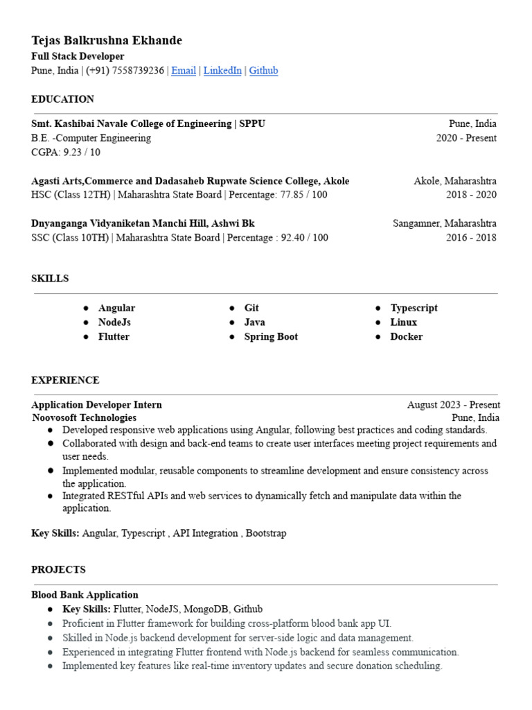 Tejas Resume 1 | Download Free PDF | Software Engineering | Information Technology