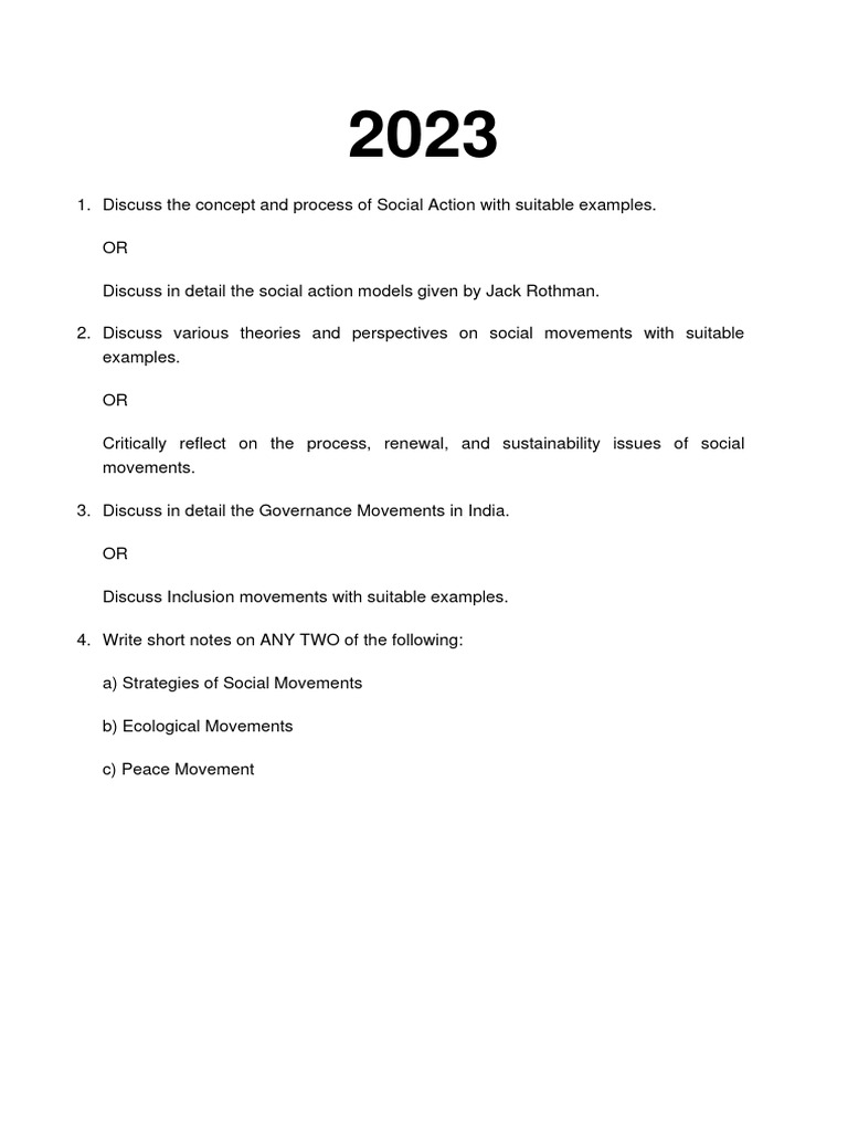 Social Action and Social Movements Previous Year Questions | PDF