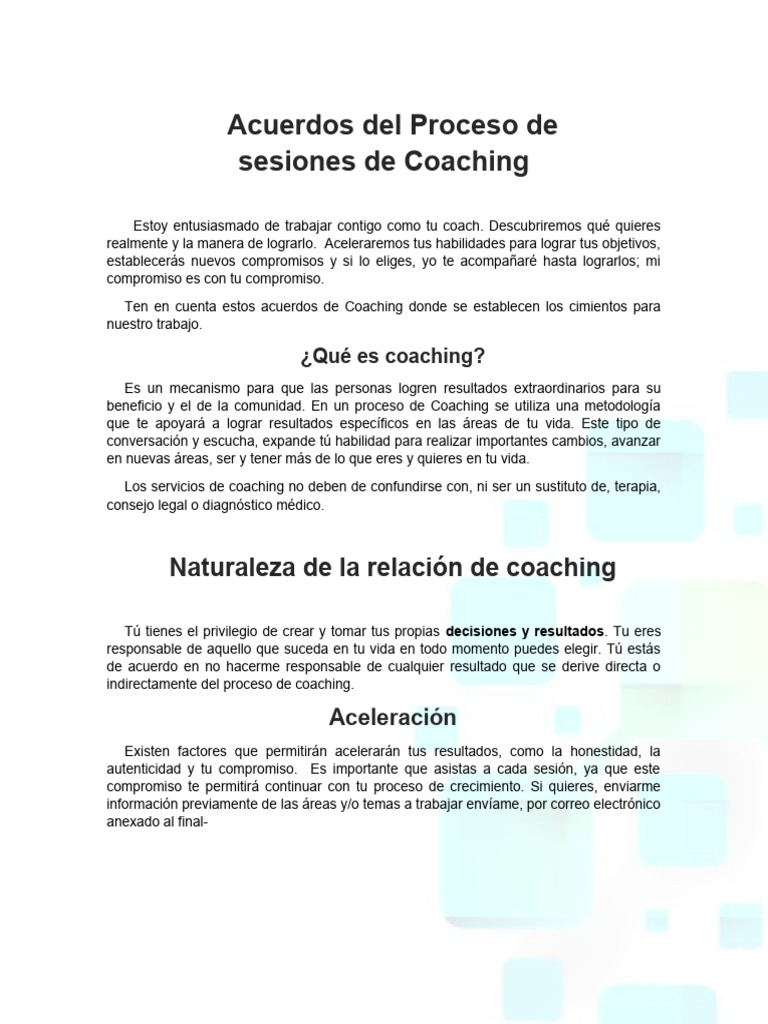 Acuerdos Del Proceso de Sesiones de Coaching | PDF