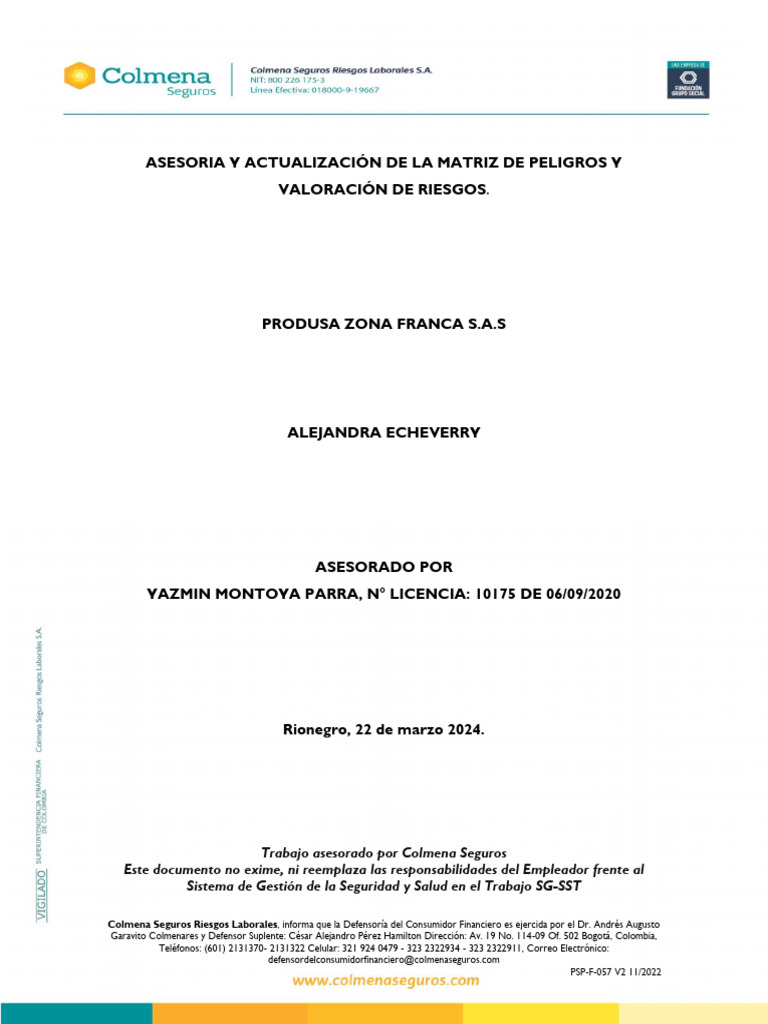 Informe Produsa Sas | PDF | Seguridad y salud ocupacional | Riesgo