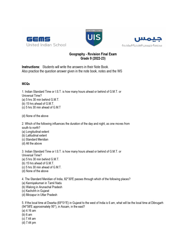 Gr9 Geography Revision Final | PDF | Himalayas | Earth Sciences