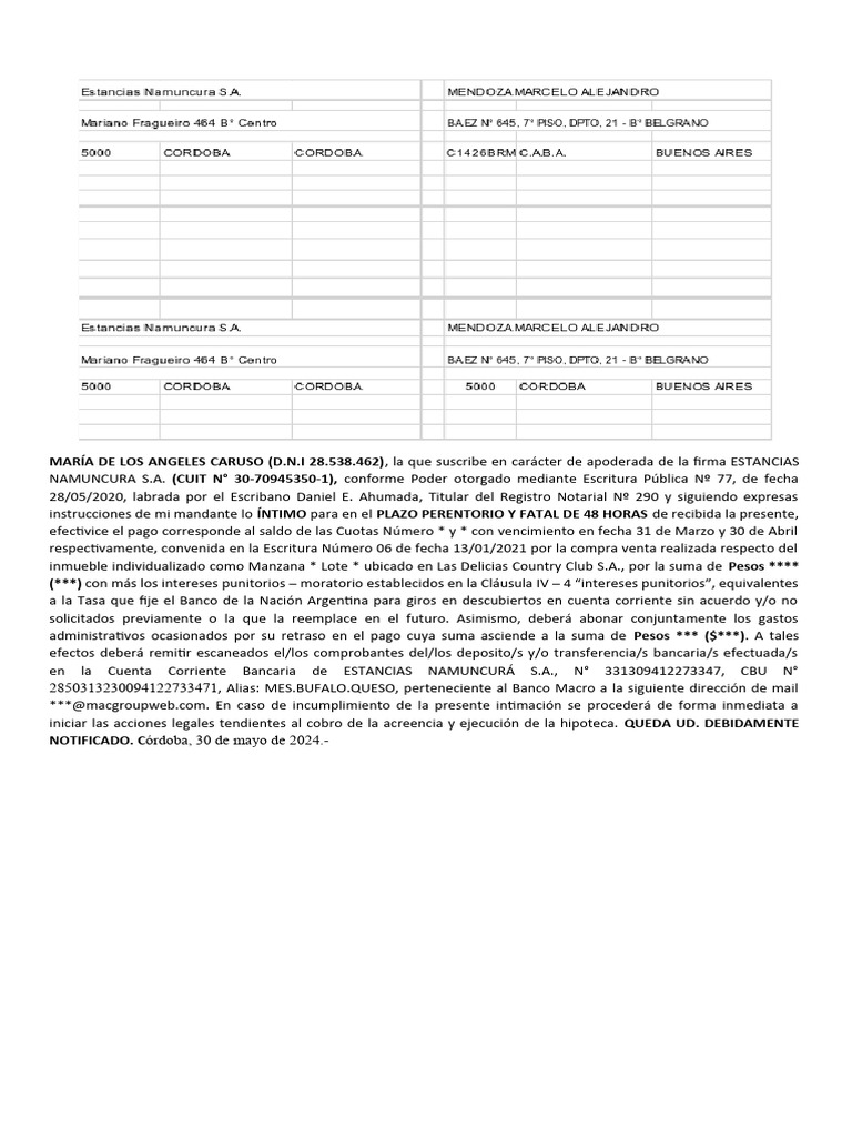 Carta Documento Bruno Arce | PDF