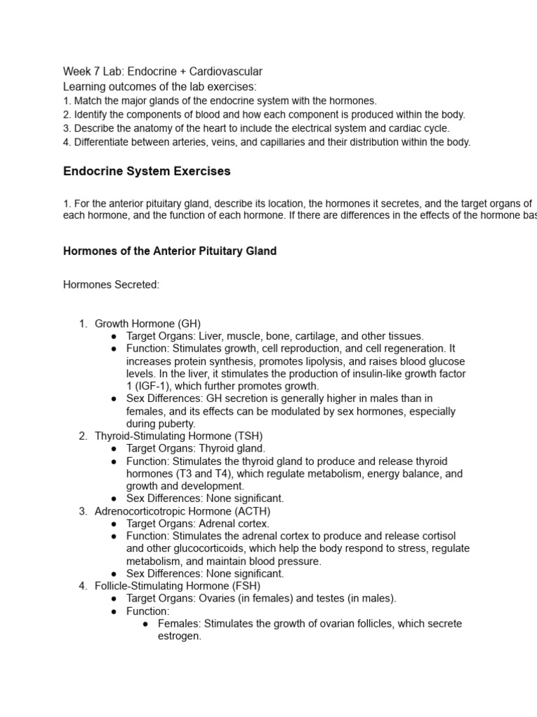 Week 7 Lab - Endocrine + Cardiovascular | PDF | Heart Valve | Atrium (Heart)