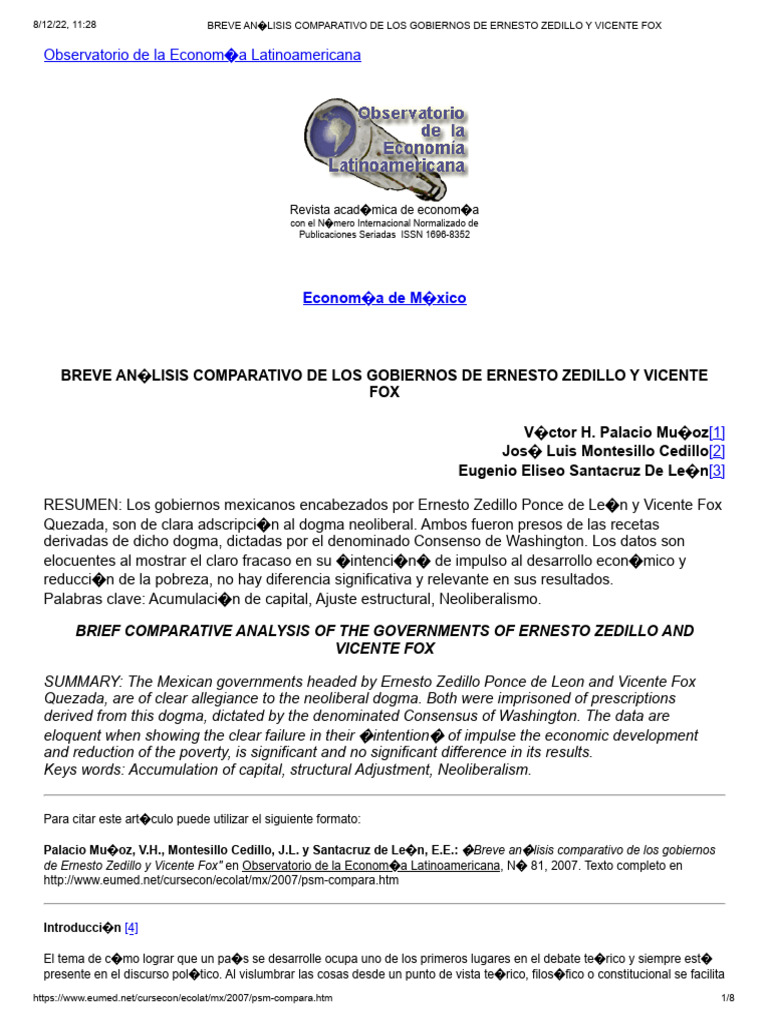Breve An Lisis Comparativo de Los Gobiernos de Ernesto Zedillo y Vicente Fox | PDF | Tipo de ...