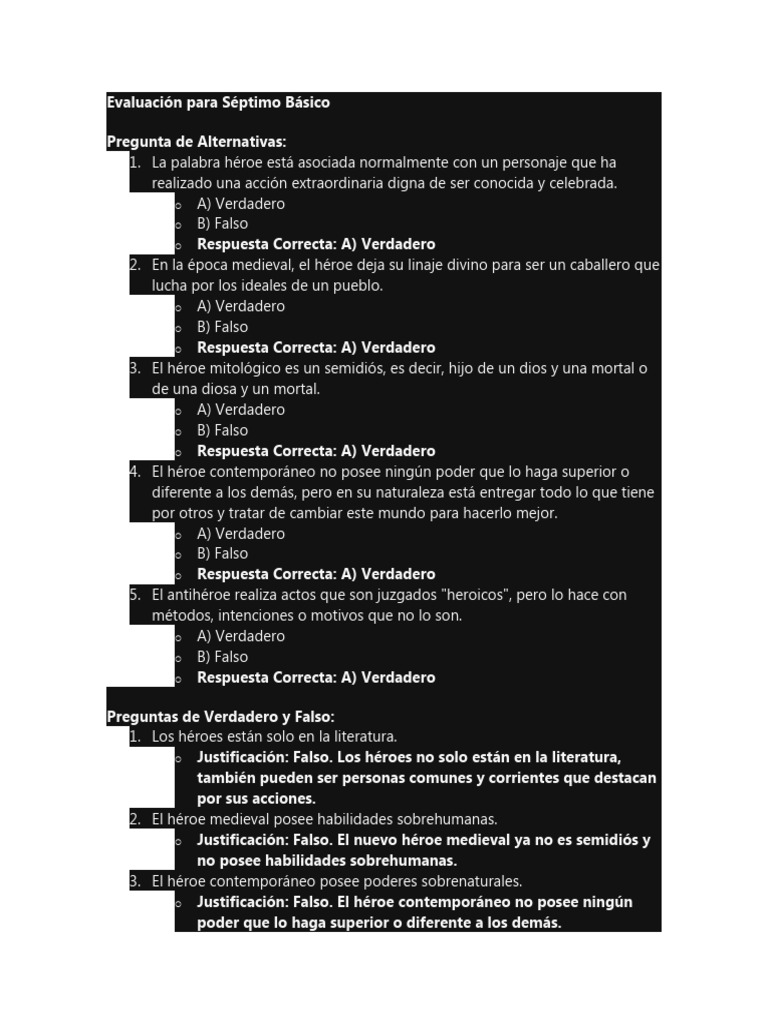 Evaluación para Séptimo Básico | PDF | Héroe Evaluación para Séptimo Básico | PDF | Héroe