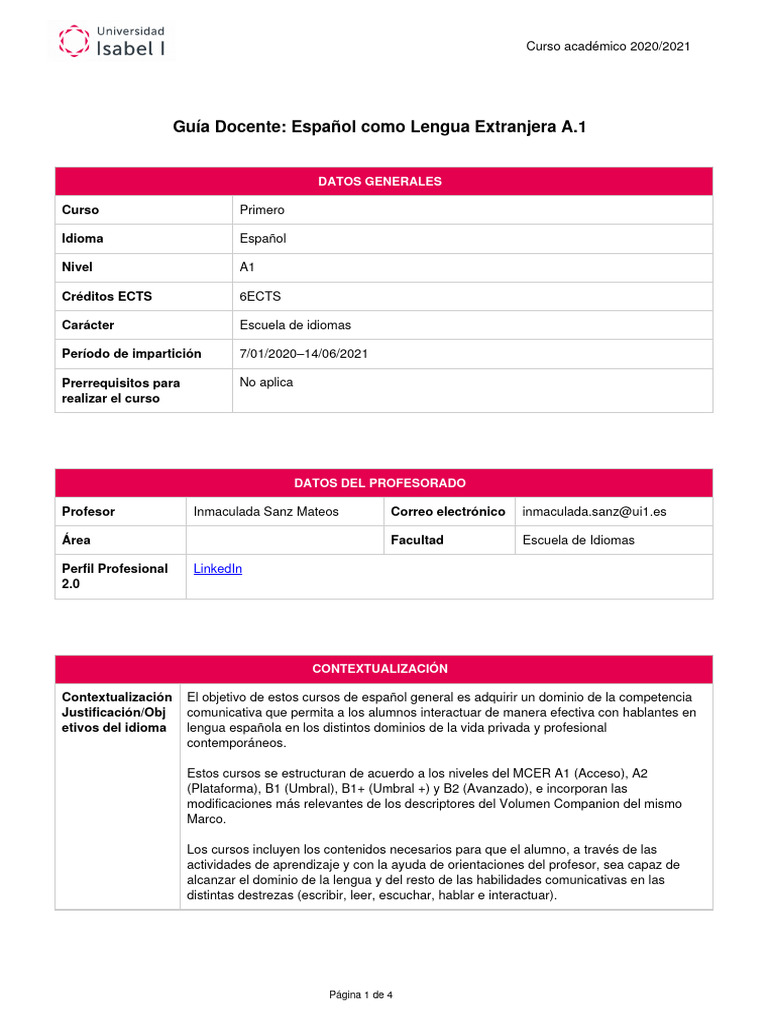 GD Grado Espanol Espanol Como Lengua Extranjera A1 | PDF | Aprendizaje ...