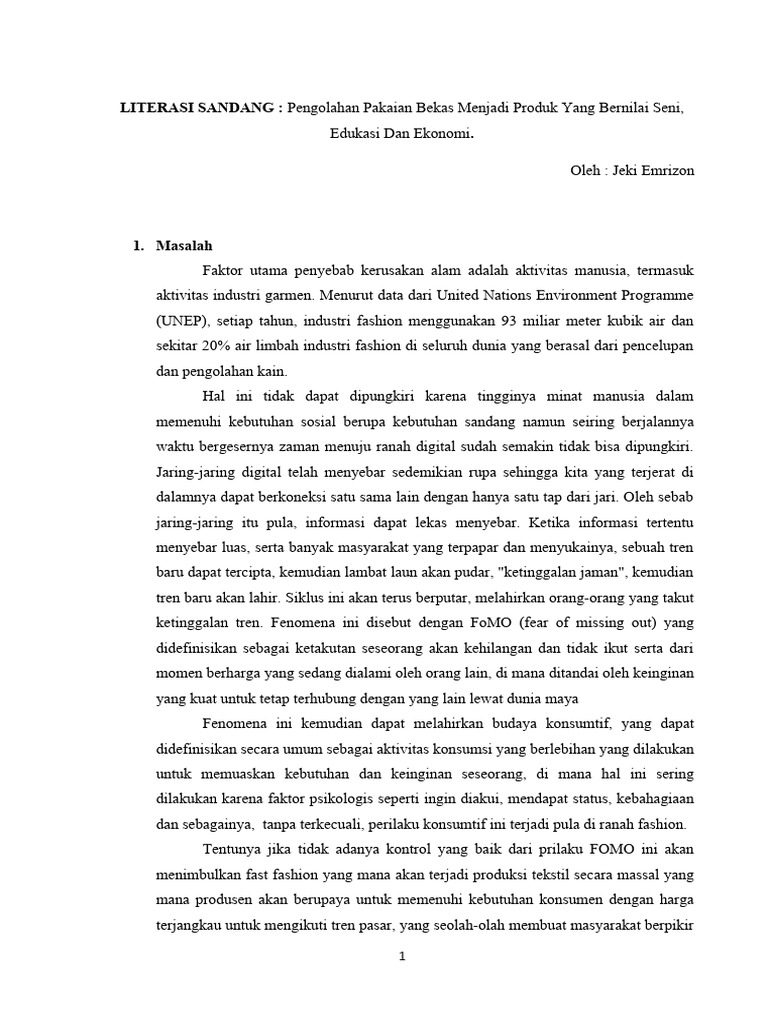 Projek Kepemimpinan - Gaya Hidup Berkelanjutan FT Kewirausahaan - Literasi Sandang - Jeki ...