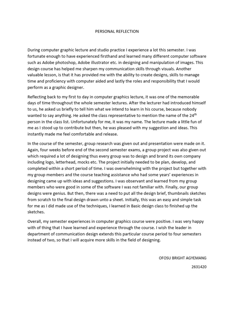 Personal Reflection on Computer Graphics Course | PDF | Graphics ...