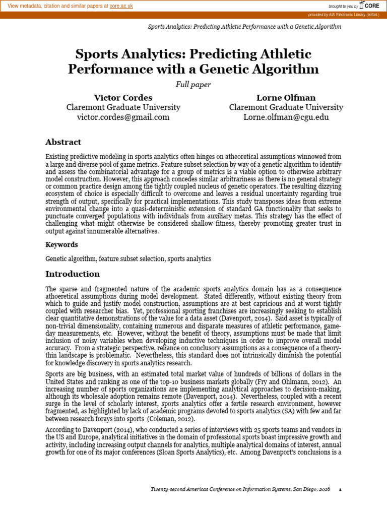 Sports Analytics: Predicting Athletic Performance With A Genetic ...