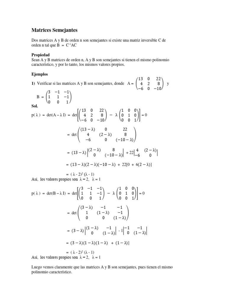 Matrices Semejantes y Matriz Diagonalizable | PDF | Valores propios y ...