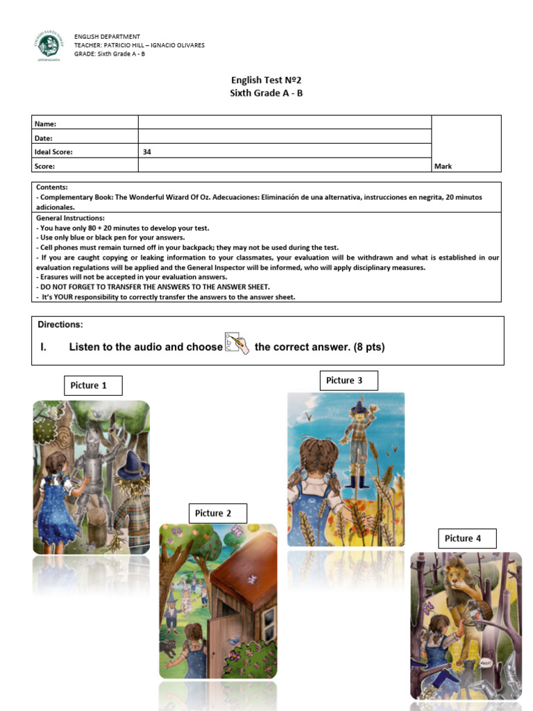 Sixth Grade English Test | PDF | Dorothy Gale | Uncle Henry (Oz)