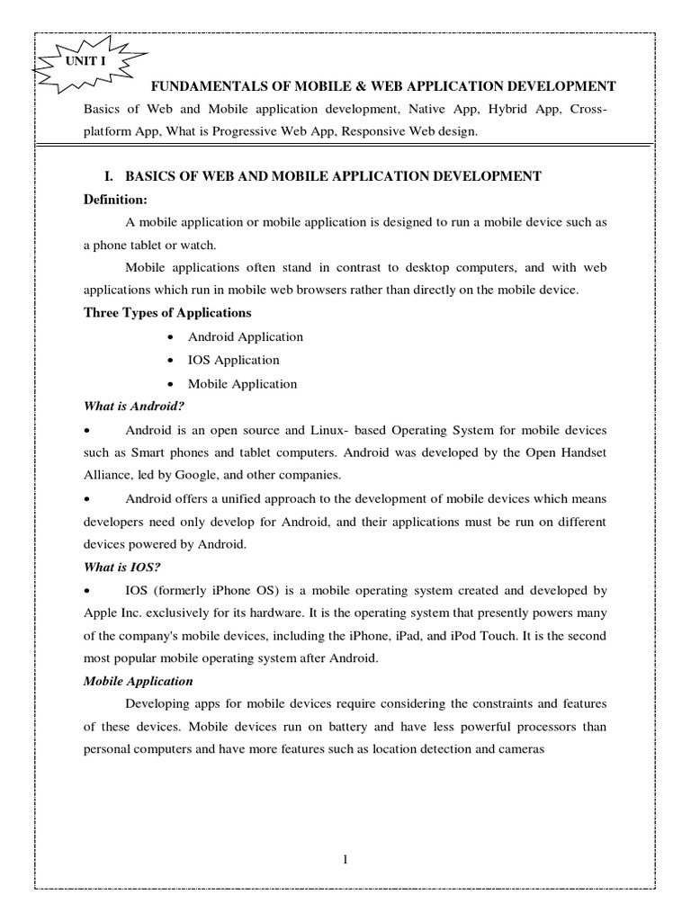 Unit I | PDF | Mobile App | Cross Platform Software