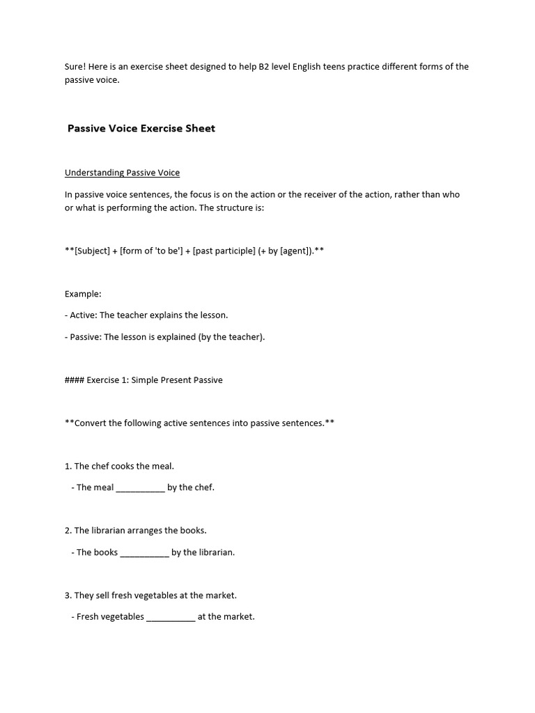 Passive Exercise Sheet B1 | PDF | Grammar | Linguistics
