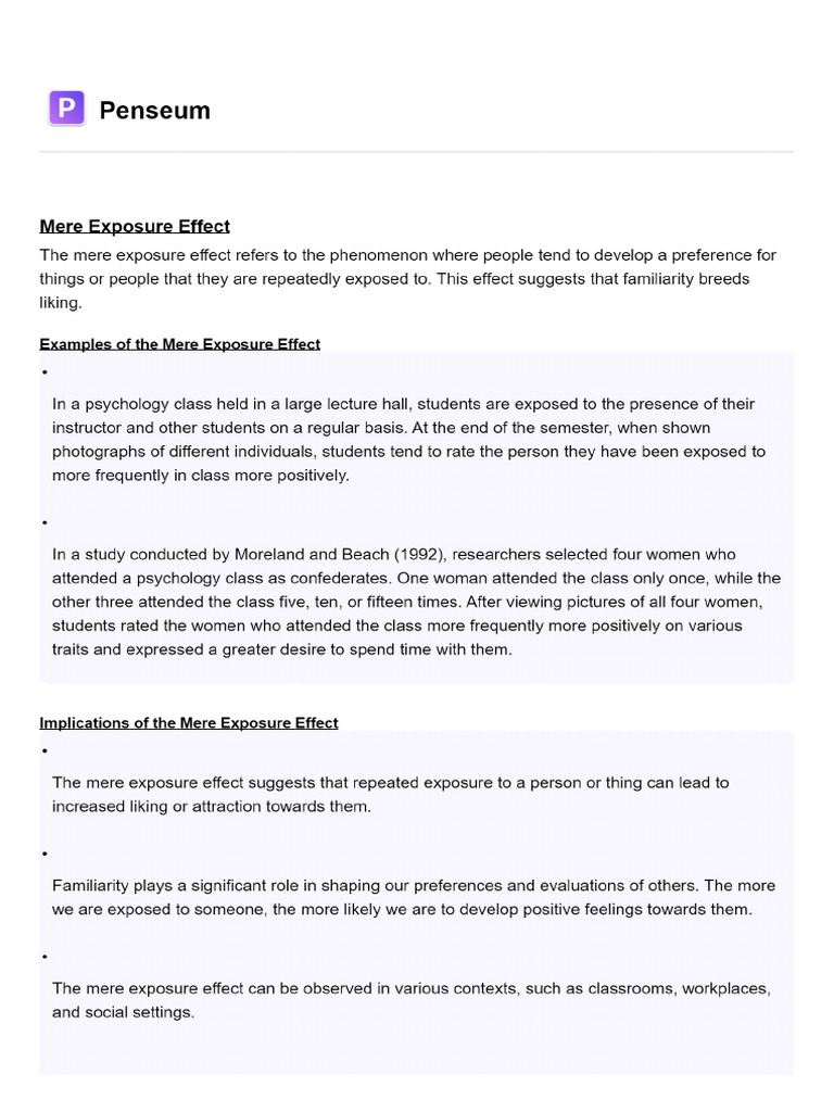 Mere Exposure Effect in Psychology | PDF
