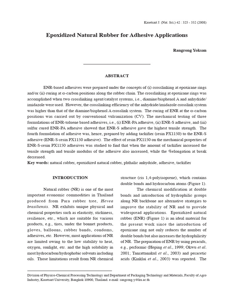 Rubber Epoxidation For Adhesive Applications | PDF | Adhesive | Epoxy