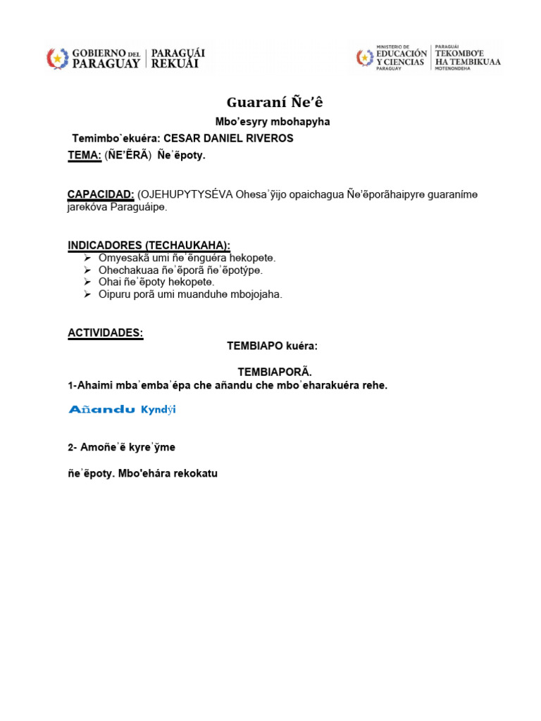 3º - Tembiapo Guarani 2 | PDF