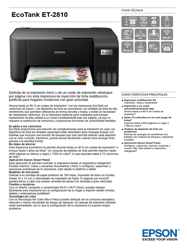 Ecotank Et 2810 Datasheet | PDF | Impresora (Computación) | Microsoft Windows