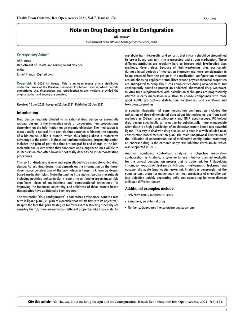 Note On Drug Design and Its Configuration | PDF | Drug Design ...