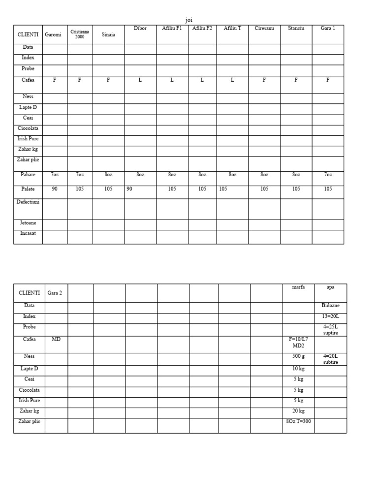 Fisa Zi Clienti Joi | PDF