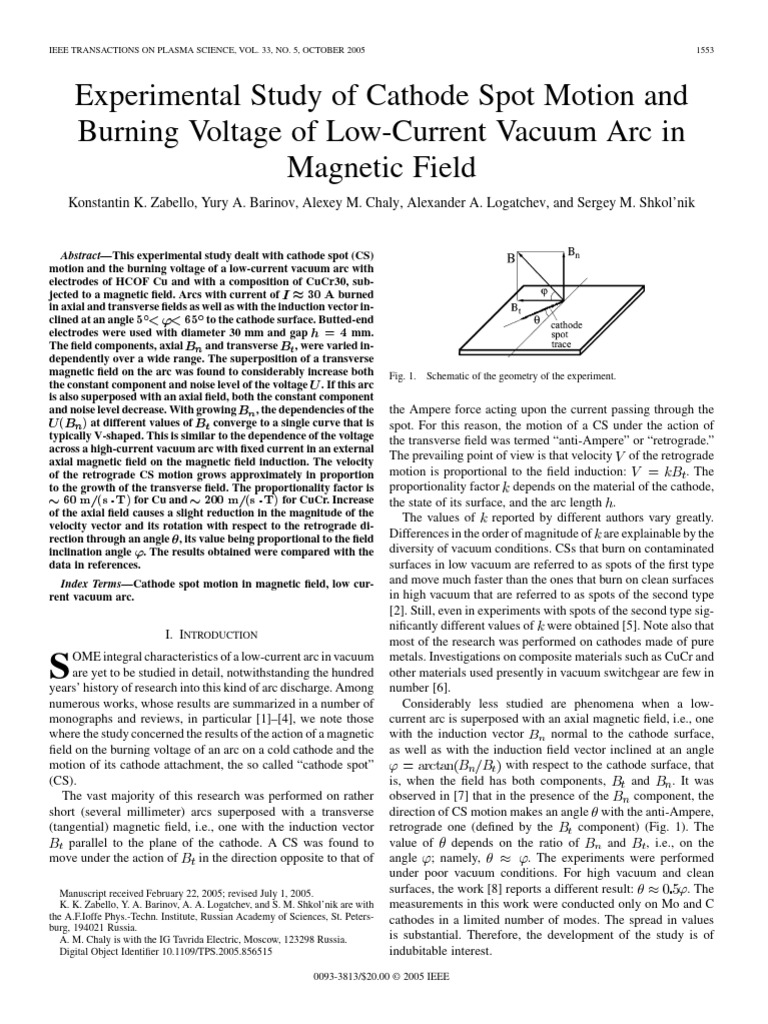 Experimental Study of Cathode Spot Motion and Burning Voltage of Low ...