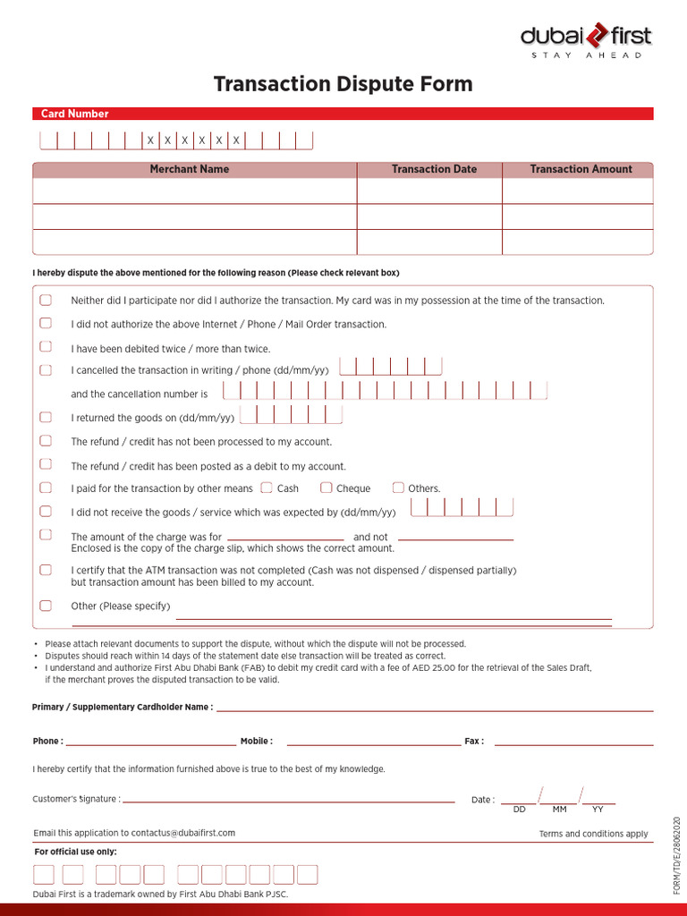 Transaction Dispute Form | PDF | Credit Card | Debit Card