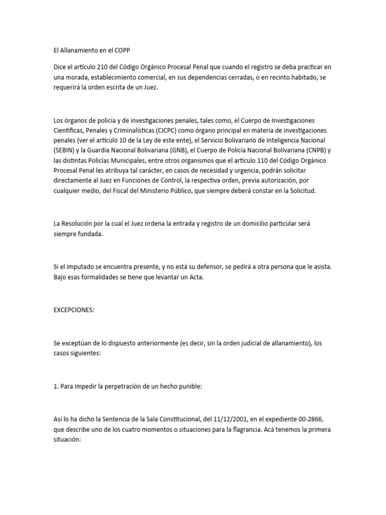 5 El Allanamiento en El COPP | PDF | Mandato | Ley procesal