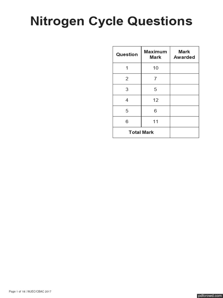 Nitrogen Cycle Exam Questions and Answers | PDF | Soil Science | Earth ...
