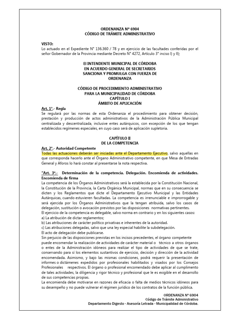 Ordenanza #6904 Código de Trámite Administrativo Municipal | PDF | Regulación | Justicia