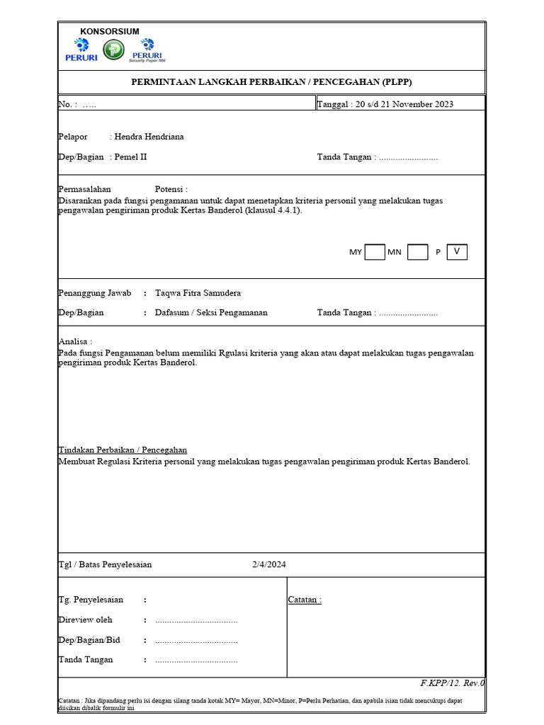 PLPP Dan Berita Acara-REV - Kriteria Pengawal | PDF | Teknologi & Rekayasa