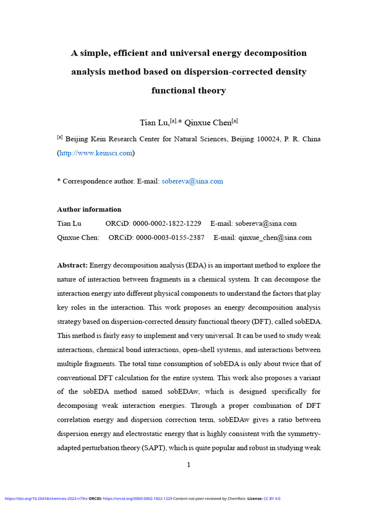 SobEDA A Simple Efficient and Universal Energy Decomposition Analysis ...