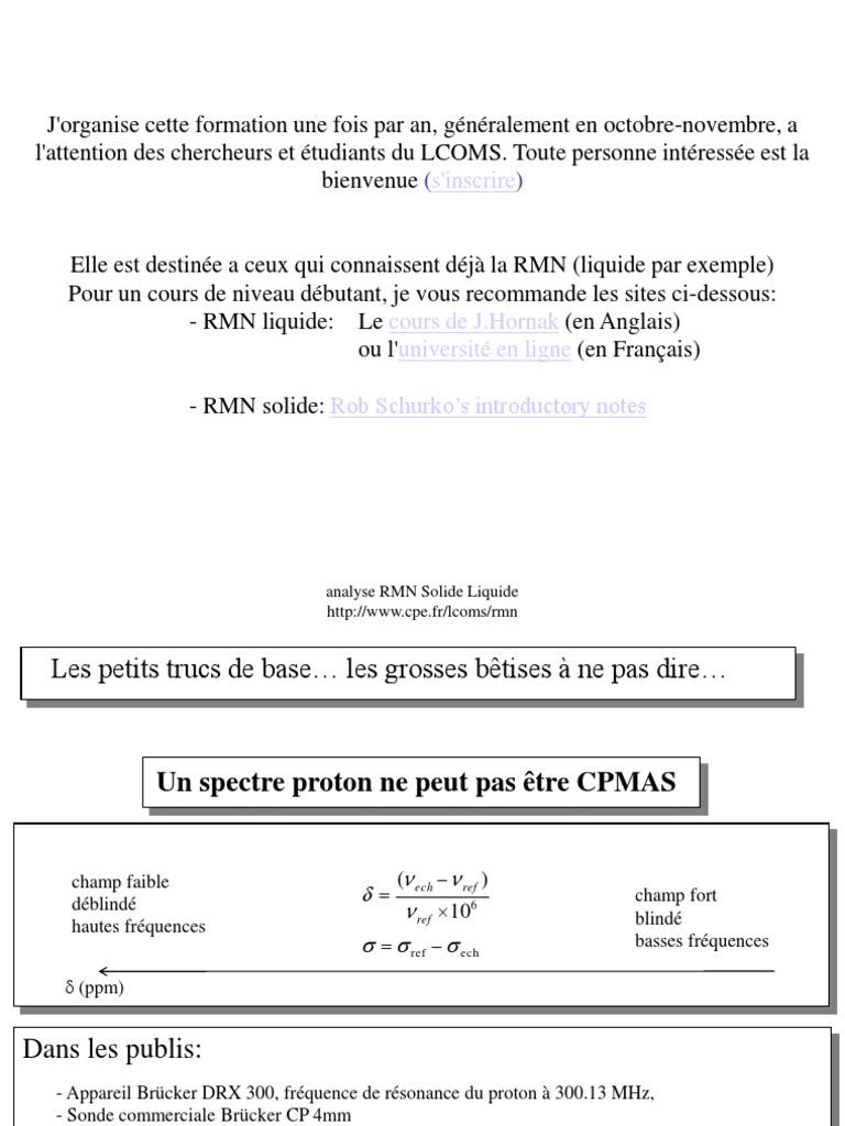 Cours RMN Solide | PDF | Spectroscopie RMN | Résonance magnétique nucléaire