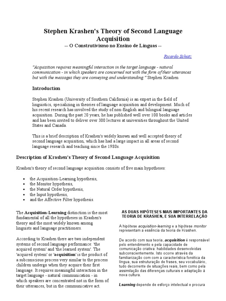 Stephen Krashen | Second Language Acquisition | Second Language