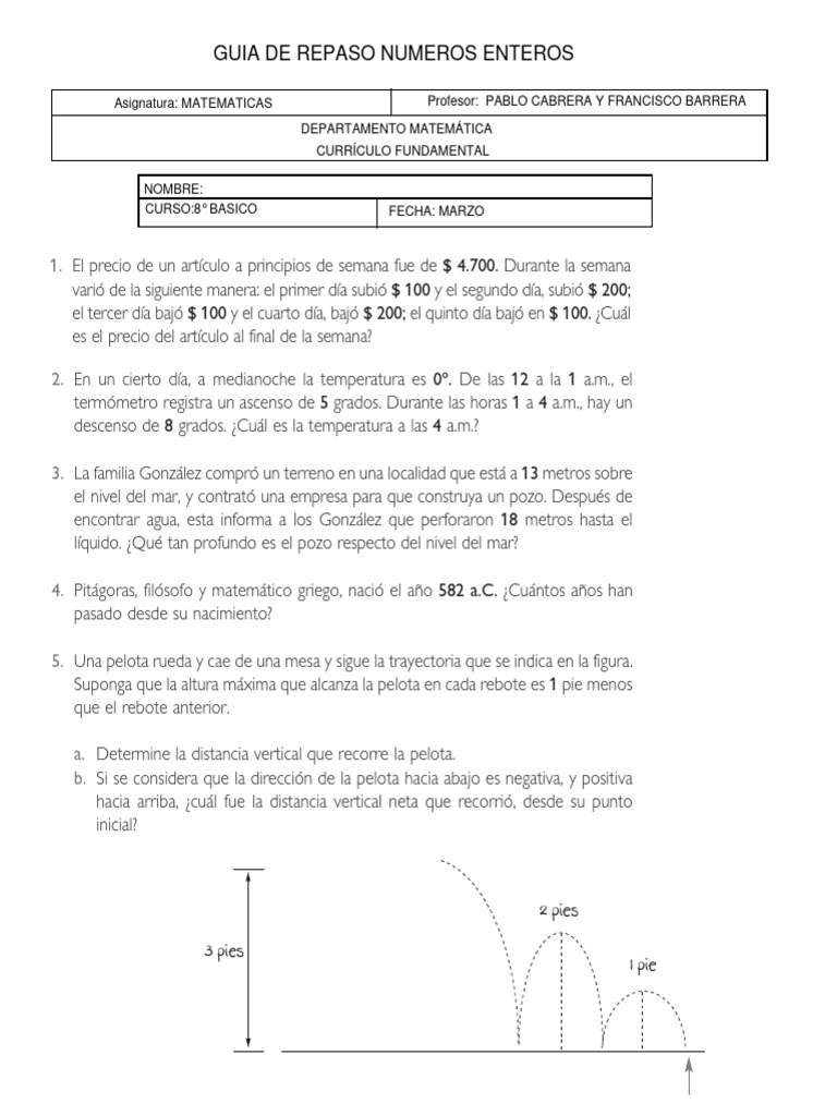 Guia de Repaso Numeros Enteros | PDF | Matemática Elemental | Teoría de los números